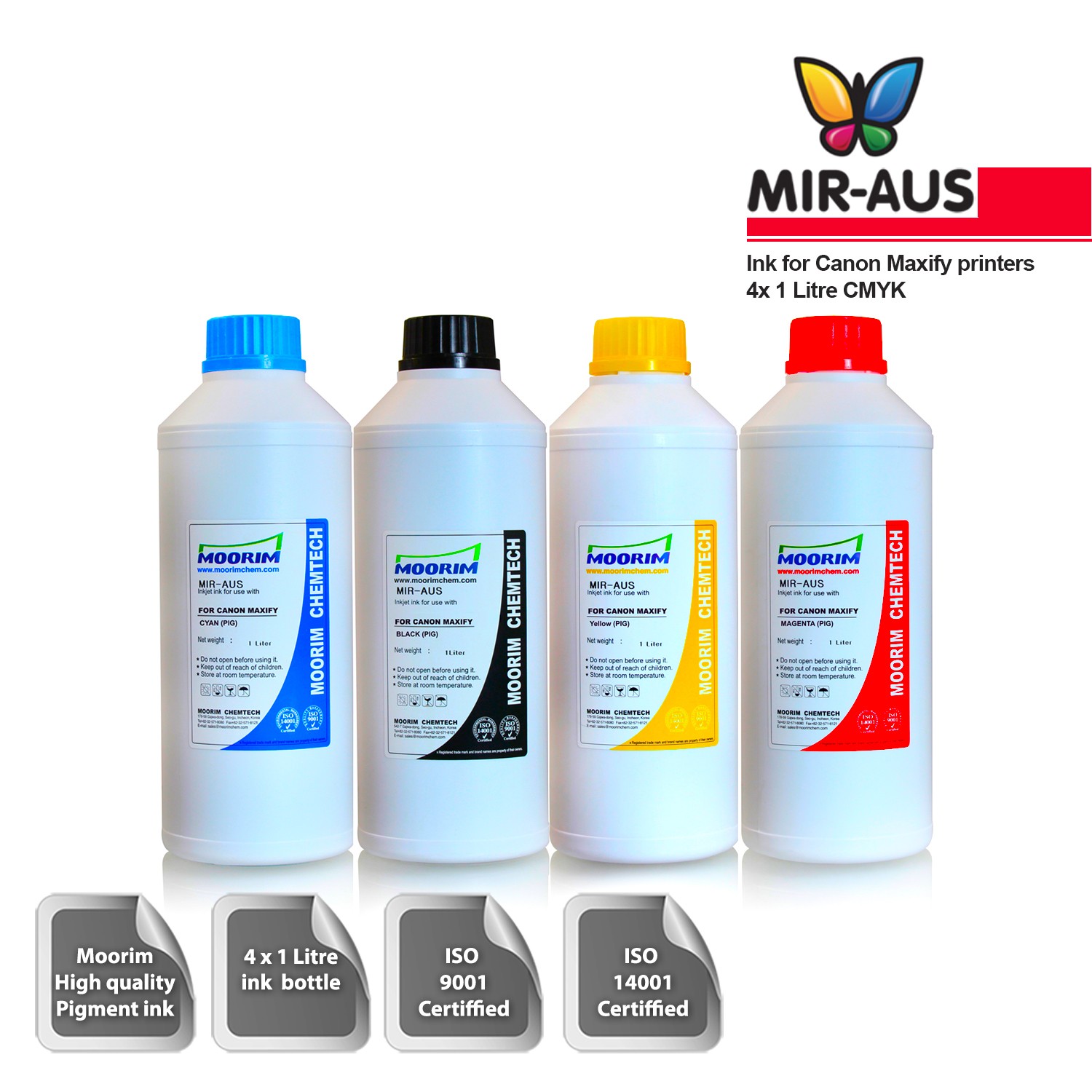 1 Litre CMYK refill pigment ink for Canon maxify GI66