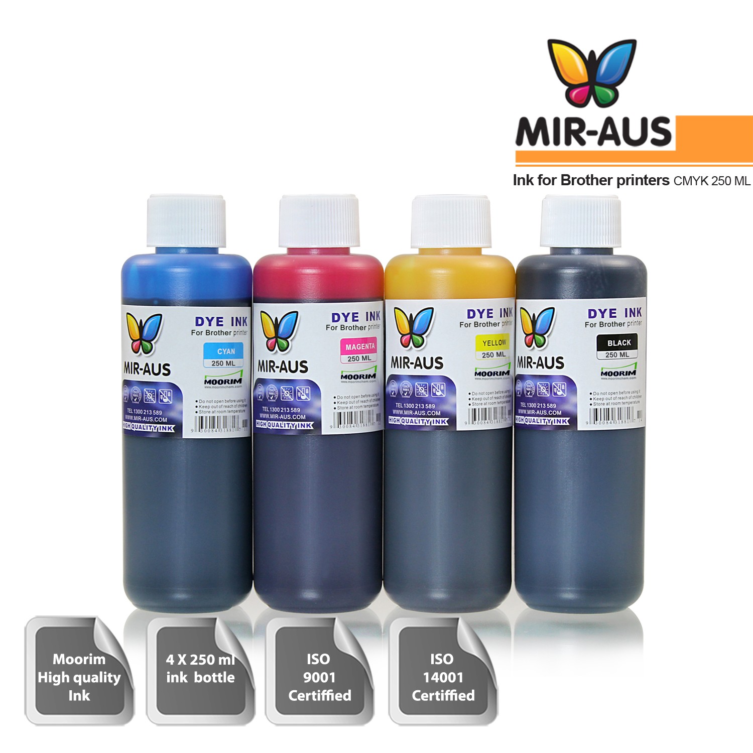 250ml cmyk dye ink for brother refillable cartridges and ink system