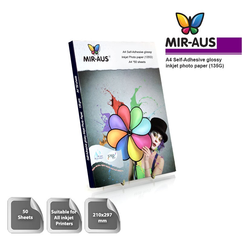 A4 Self-Adhesive Glossy Inkjet Photo Paper - 50 sheets